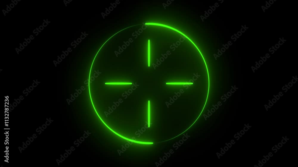 Neon aim cross, target search and aiming animation. Glowing neon target ...