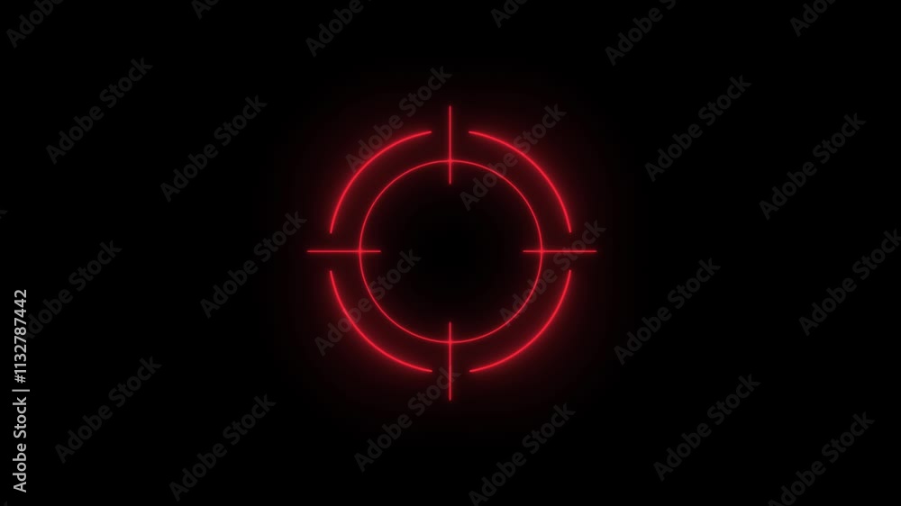 Neon target cross animation, rotation with color blink. Glowing neon aim icon, looped spin ...