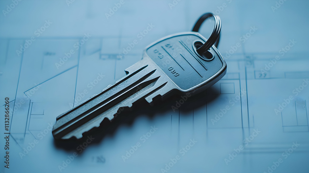 House key on architectural blueprints. Stock Illustration | Adobe Stock