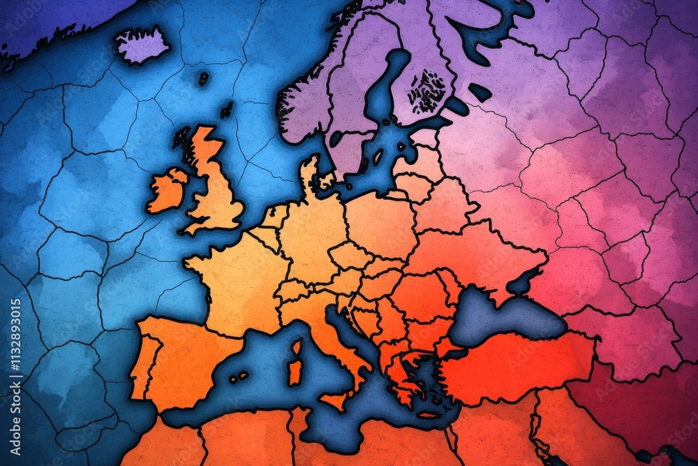 A map of Europe time zones, clearly marking each zone with bold lines ...