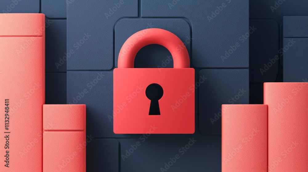 Register process security. A modern, stylized red padlock sits against ...