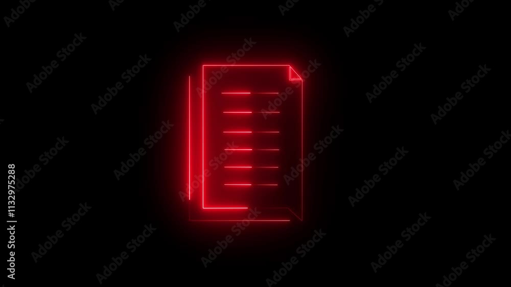 Neon line art concept of paper document. Outline of doc, office concept ...