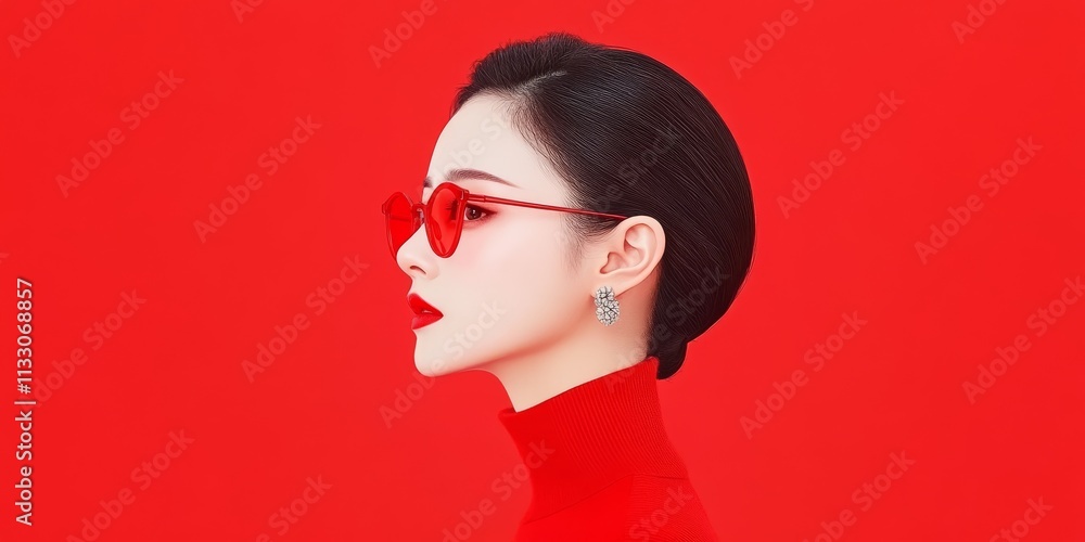 Red Hot Style: A woman in red sunglasses and turtleneck poses against a ...