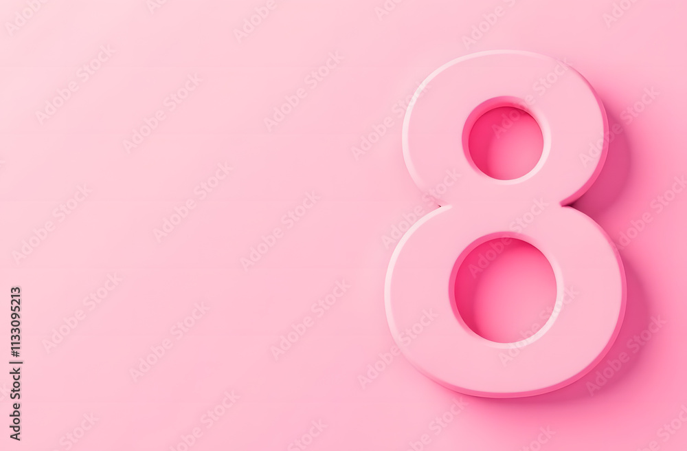 The pink number 8 on a pink background is on the right side, there is a ...