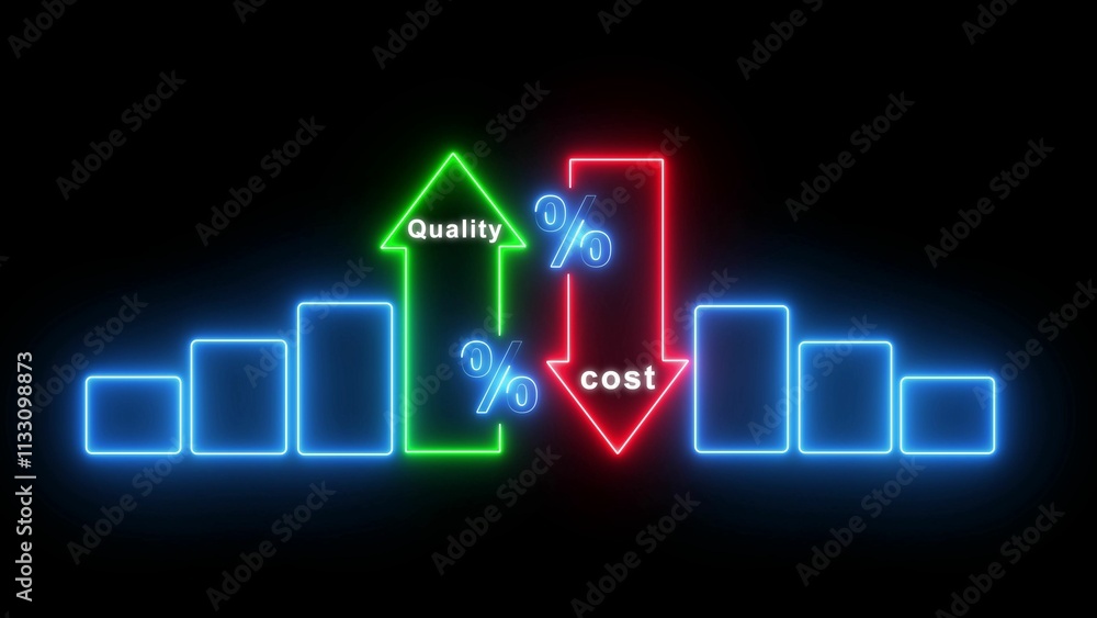 Cost and quality control concept chart with an arrow moving Display ...