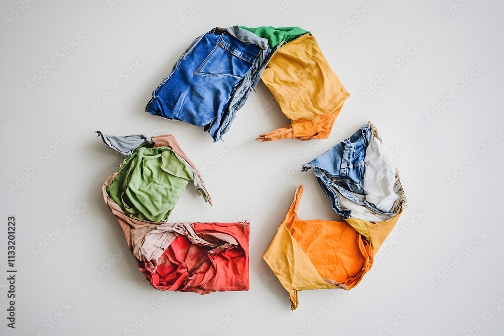 recycling symbol crafted from old clothes and denim reuse for eco ...