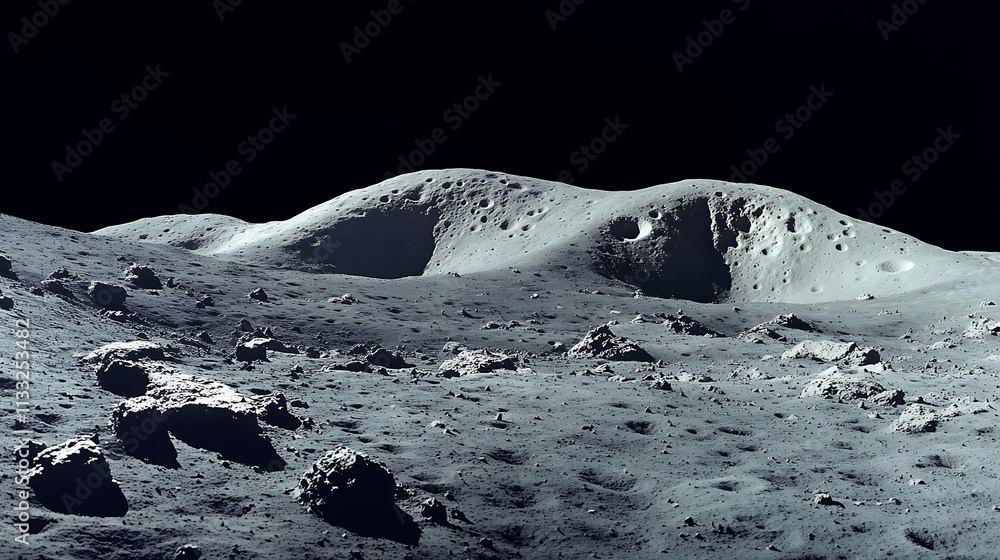 8. A close-up of the moon's surface, showing craters and rugged terrain ...