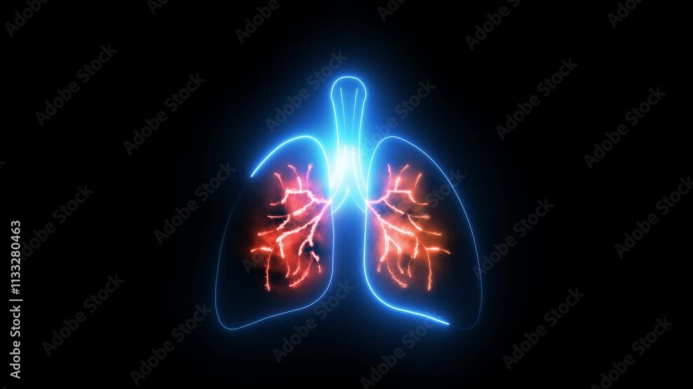animated neon lungs respiratory organs healthy and unhealthy human body ...