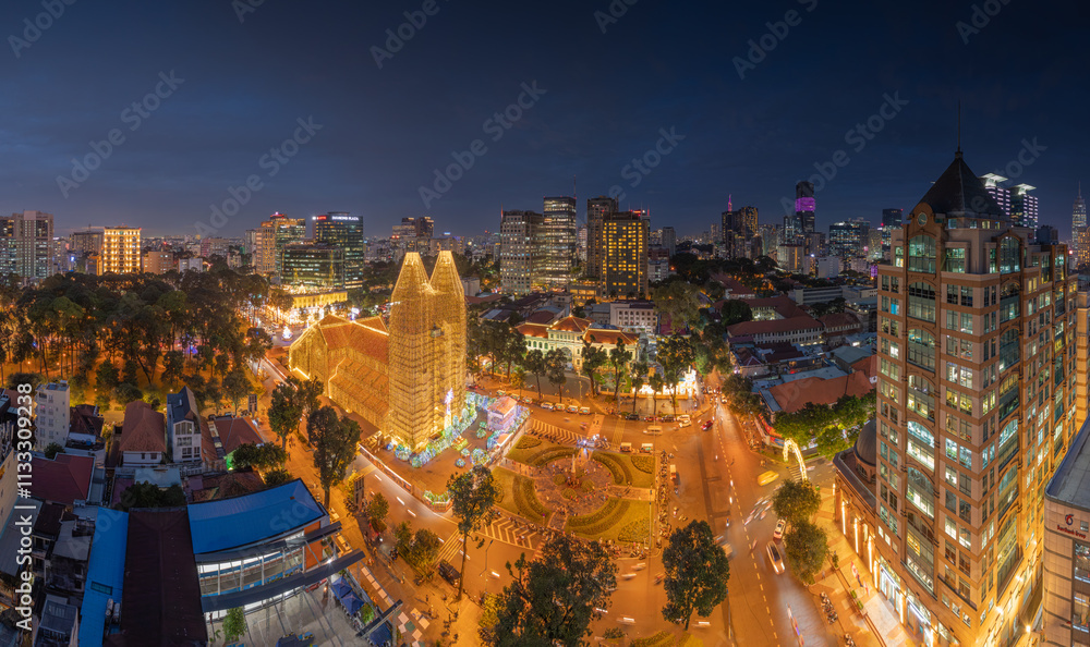 Aerial view of Notre Dame Cathedral or Duc Ba church, special worship ...