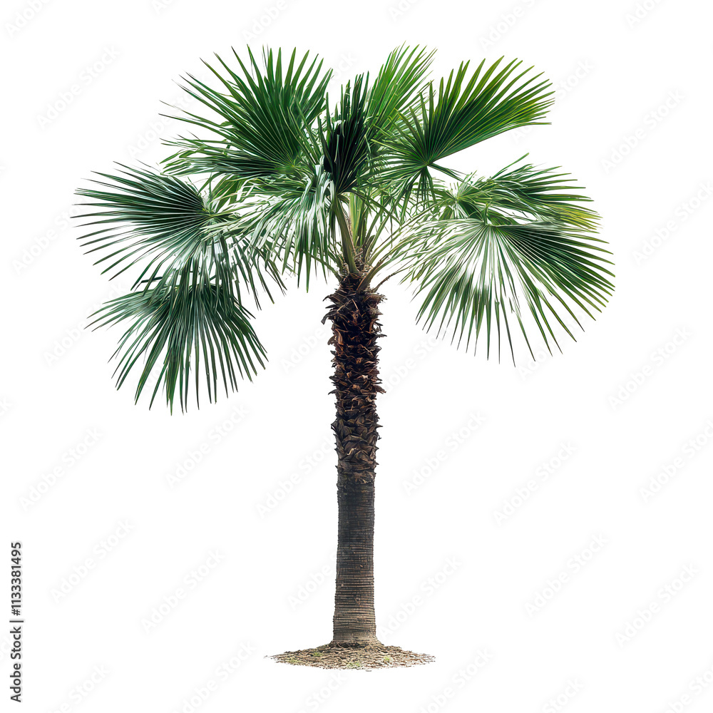 Asian Palmyra palm thriving in sunlight with lush green fronds in a ...
