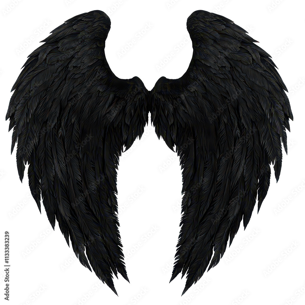 Stunning black demon wings isolated against a crisp transparent ...