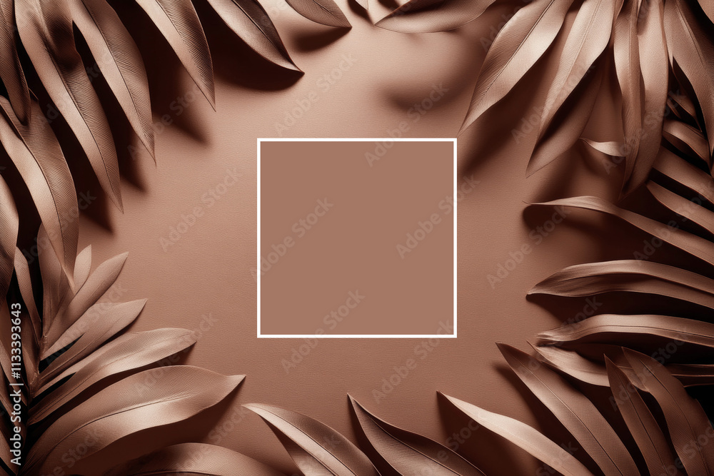 Luxurious tropical leaves in warm mocha mousse tones arranged with a ...