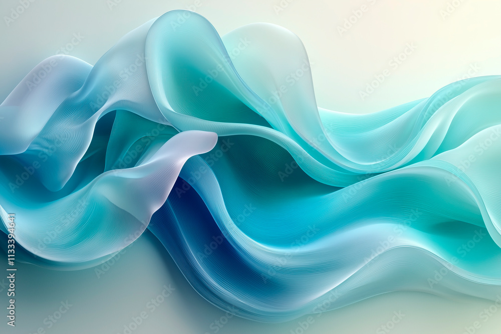 Dynamic layout featuring twisting 3D ribbons in vibrant Aquatic Awe ...