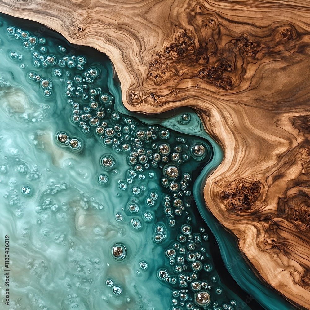 The walnut river table is made from books and features a turquoise ...