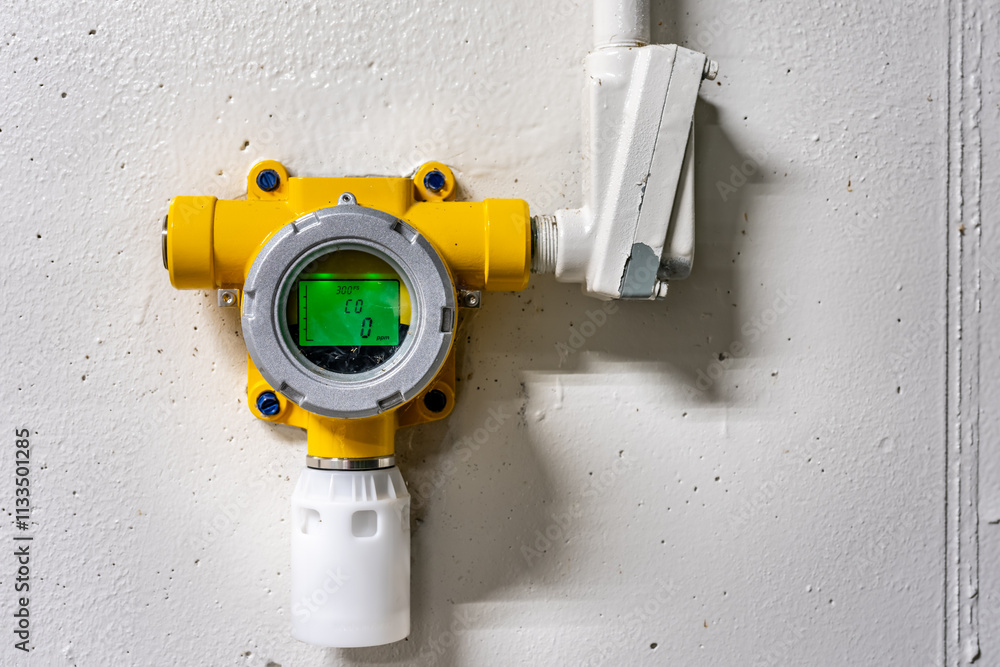 Yellow wall mounted industrial carbon monoxide gas monitoring detector ...