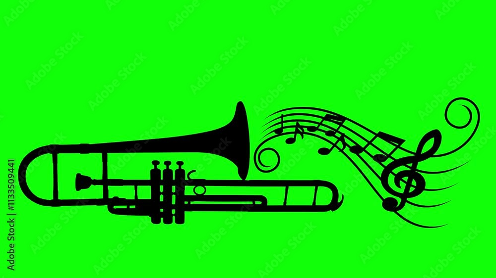 silhouettes trumpet animation. trombone with musical notes Audio Sound ...