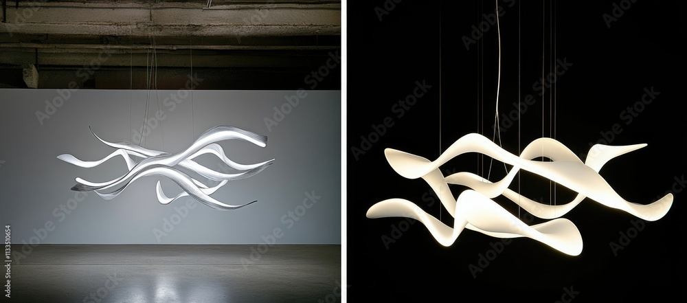 Two artistic light fixtures with flowing, organic shapes, designed for ...