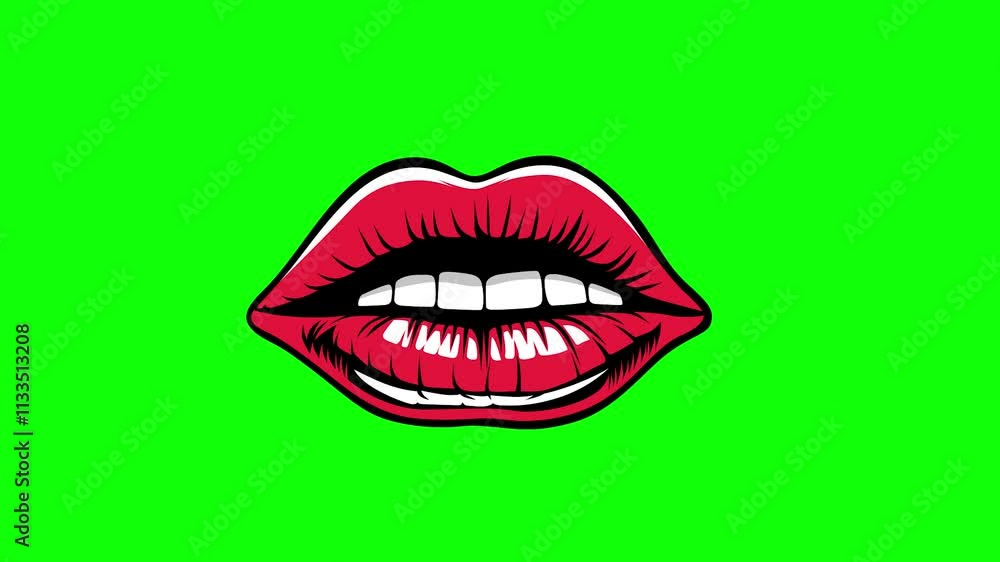 glossy lips kiss animation. stylized red lips motion on green screen ...