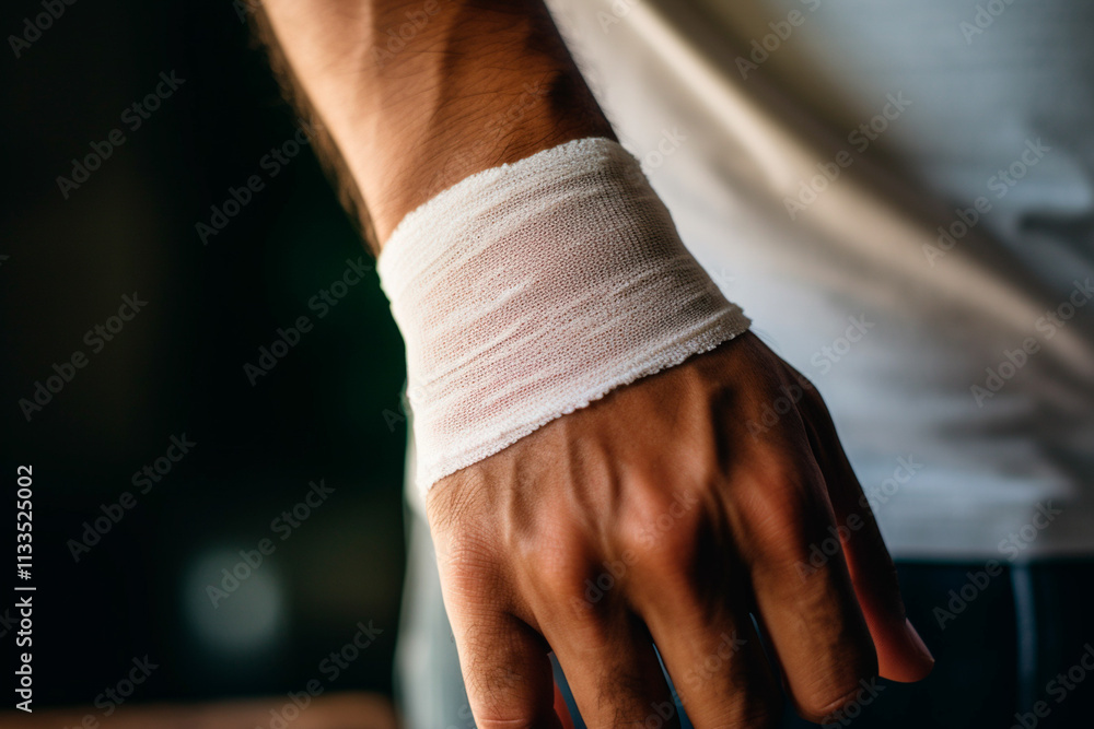 Poster Medical bandage applied to wrist for healing of injury such as ...