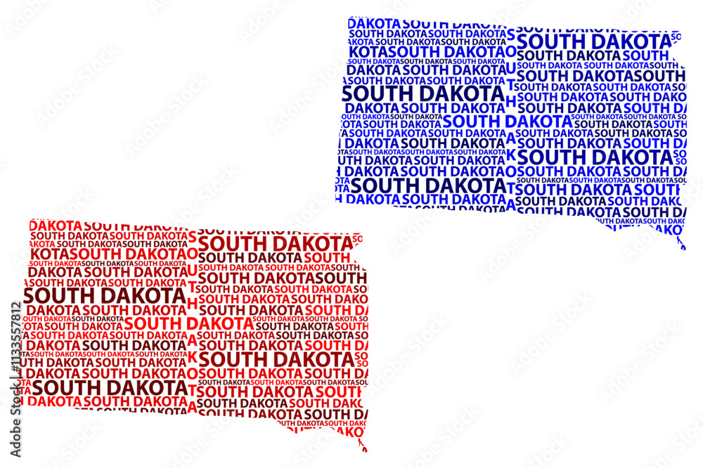 Sketch South Dakota (United States of America) letter text map, South ...