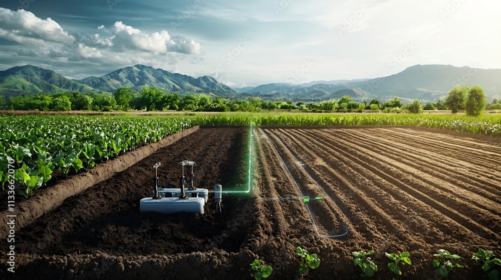 Photograph of a smart irrigation system installed in an agricultural ...
