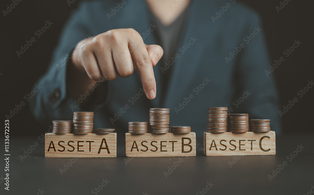 Diversify financial risk with funds. Hand chooses on stacking coins ...