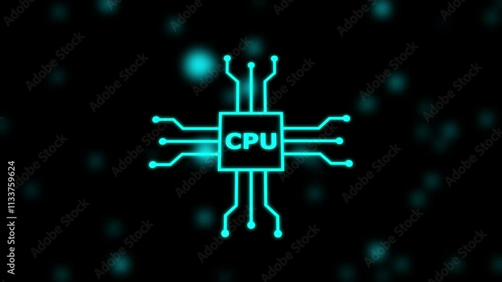 Animated circuit board. Digital technology background. Central computer ...