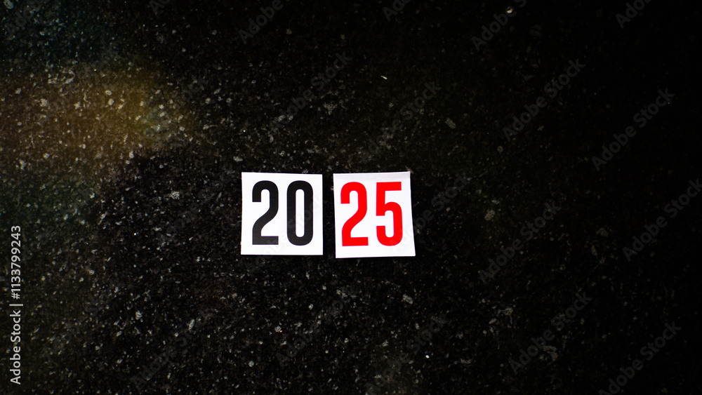 Dark concept of new year 2025, numbers with white blocks and dark black ...