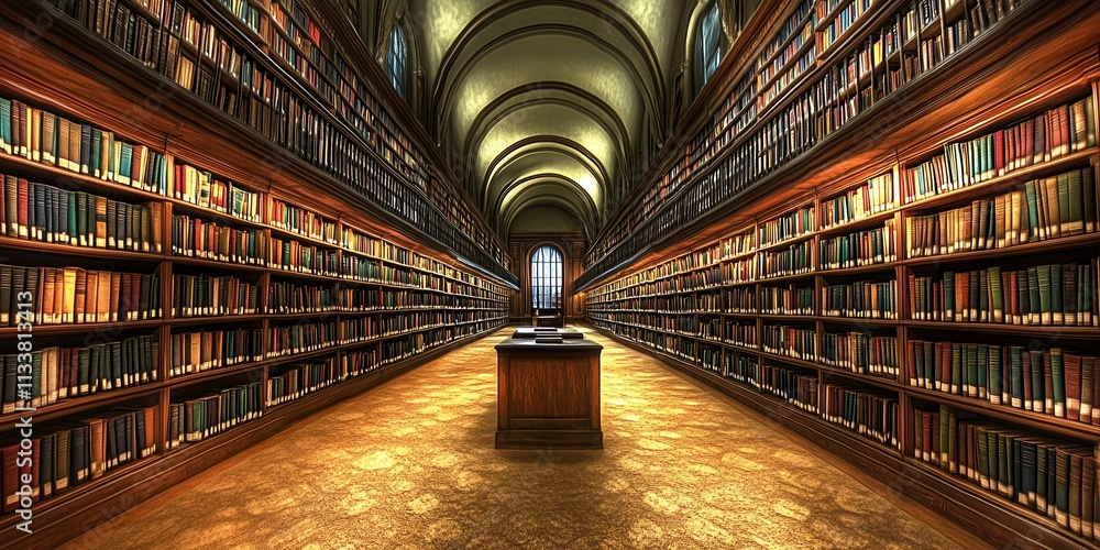 Magnificent Library Interior: Rows of Bookshelves in a Grand Hall Stock ...
