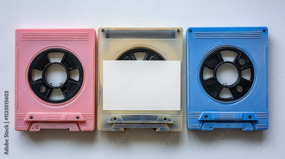 Cassette tape with pastel color scheme, isolated and featuring a blank ...