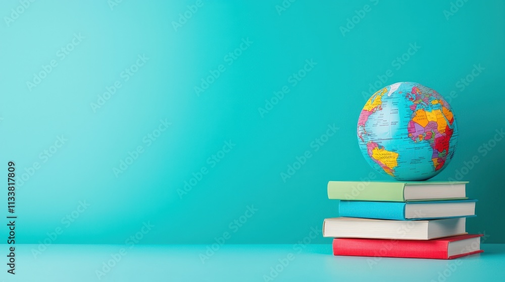 Educational Academic Curriculum Globe on Books Stack Learning Resources ...