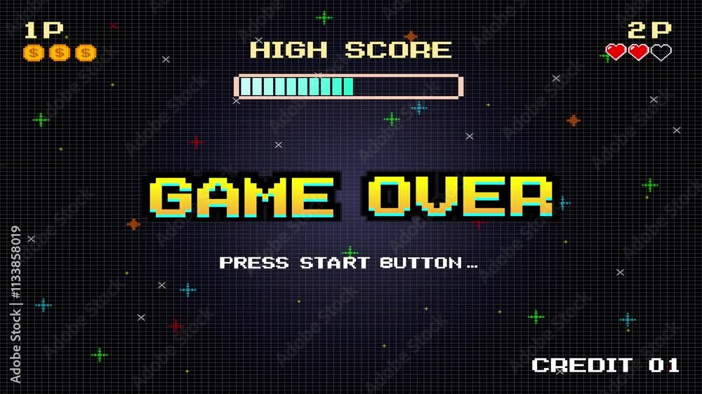 GAME OVER. INSERT A COIN TO CONTINUE. Synthwave wireframe net ...