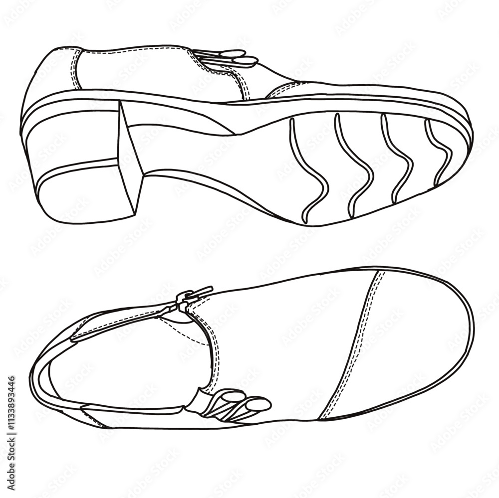 Women's Slip-On Loafer with button strap Shoes Line art, Technical ...