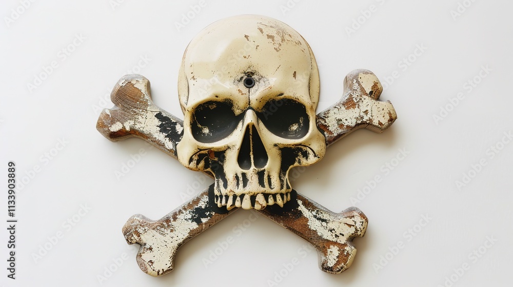 Danger sign with skull and cross bones on white background, presenting ...