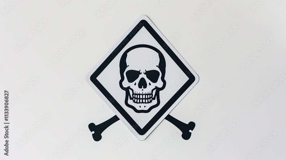 Danger sign with skull and cross bones on white background, presenting ...