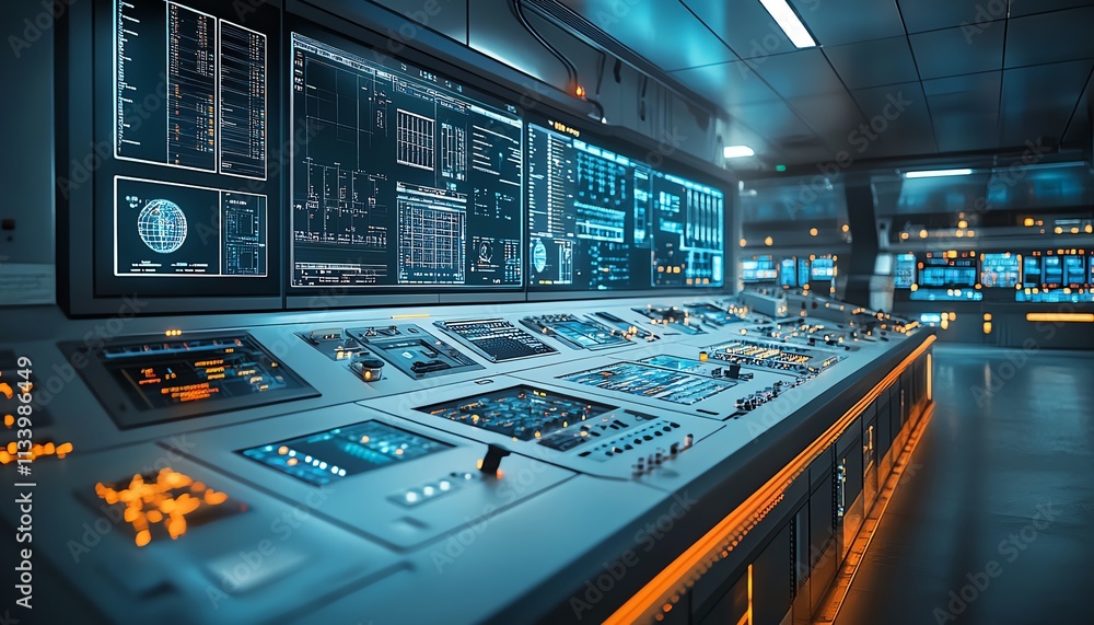 Central control panel for nuclear power plant reactor, complex ...