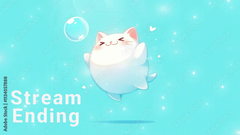 A cute cat character bounces happily in a dreamy atmosphere. stream ...