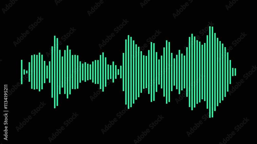 Sound wave animation isolated on black background. Audio waveform with ...