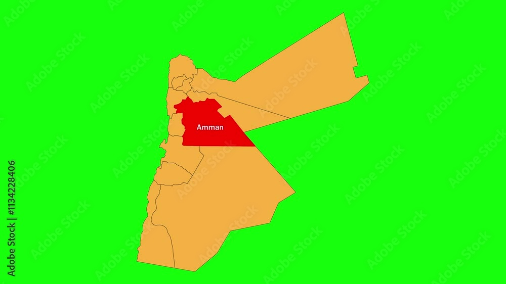 Amman map animated video. The location is highlighted on the Jordan map ...