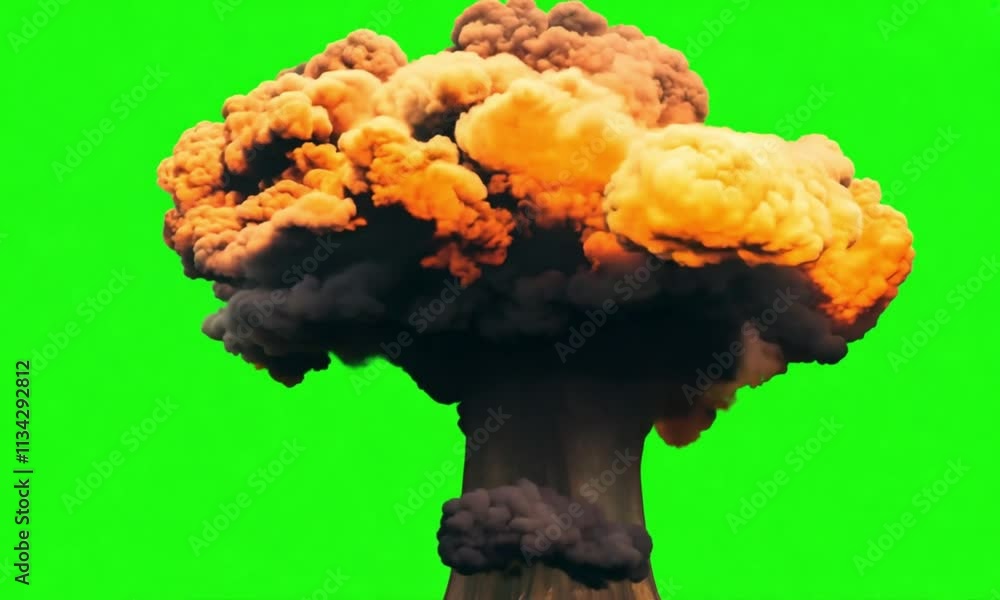 Motion animation of atomic bomb explosion on green screen background ...