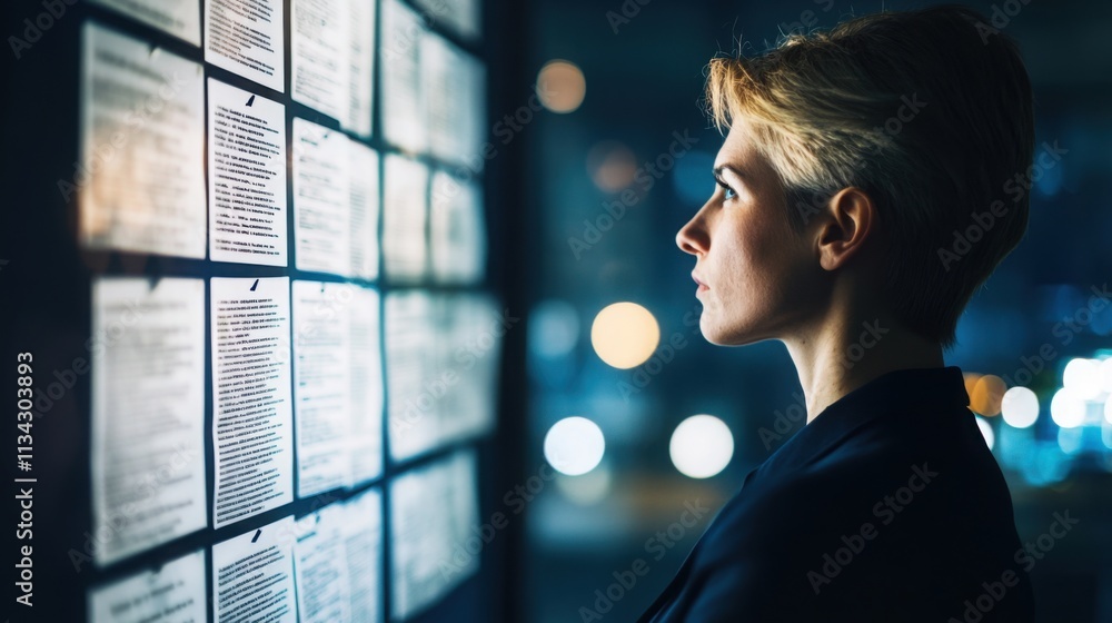 Person standing in front of a job listings board, scanning ...