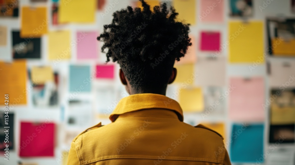 Person standing in front of a job listings board, scanning ...