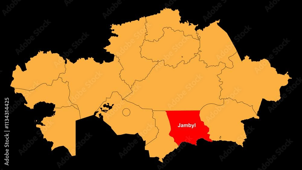 Jambyl map animated video. The location is highlighted on the ...