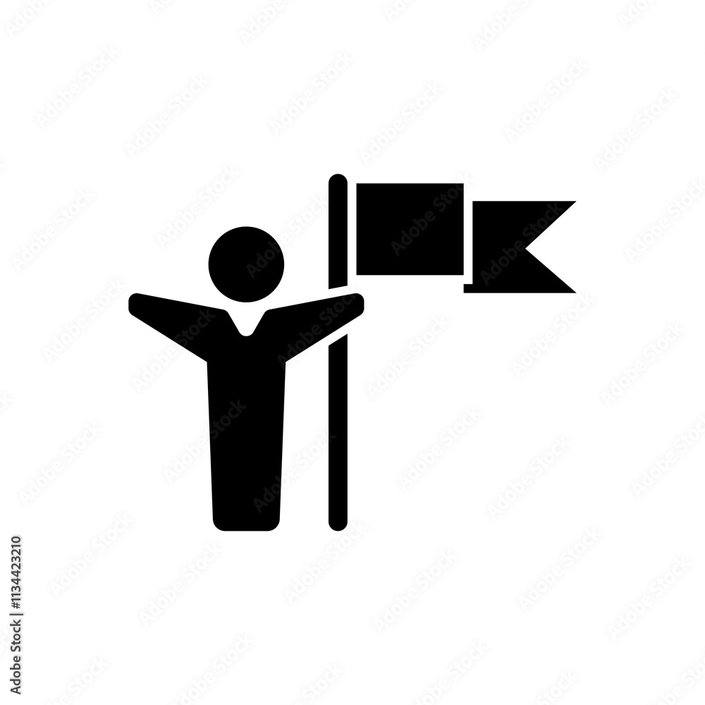 Person with flag icon,People happily displaying achievement flag, flag ...