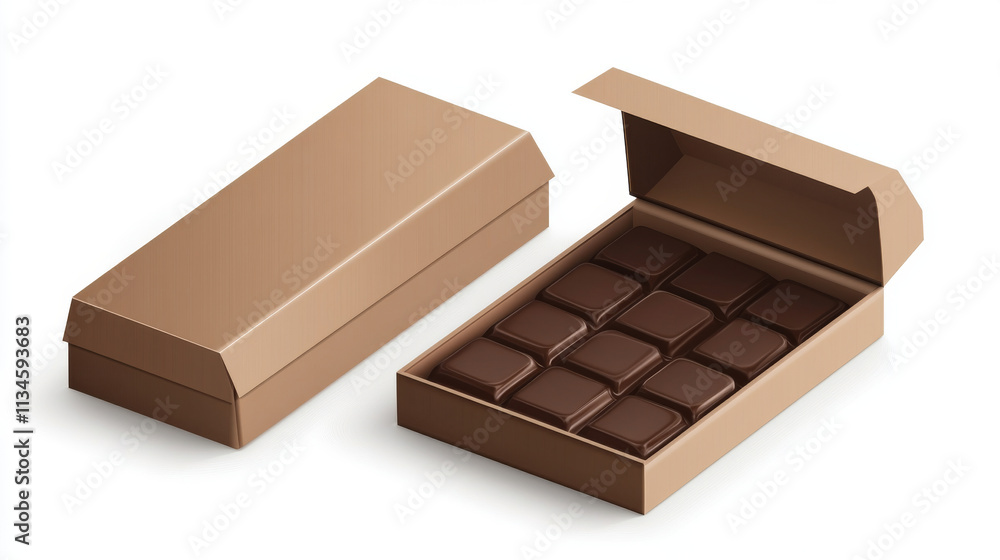Chocolate package mockup, carton blank pack for choco bar top and angle ...
