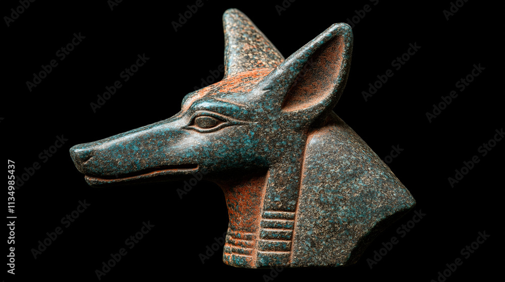 Foto de Ancient Egyptian Anubis Statue: Close-up view of Anubis, the ...