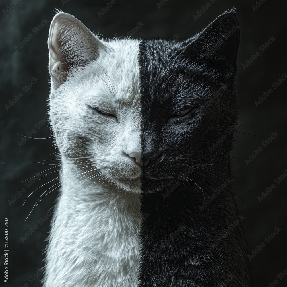 Editorial magazine Photography of a cats, cut vertically into two ...
