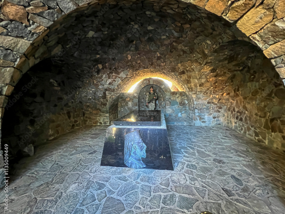 Kykkos, Cyprus, October 16, 2024: Grotto with tomb of Archbishop and ...