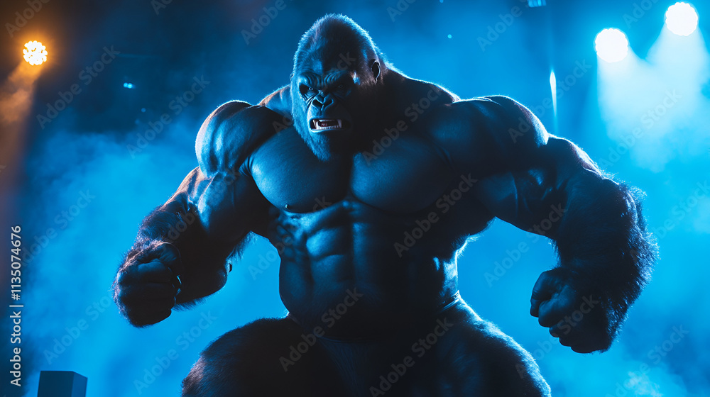 The image of a King Kong bodybuilder on stage with powerful pose, spot ...