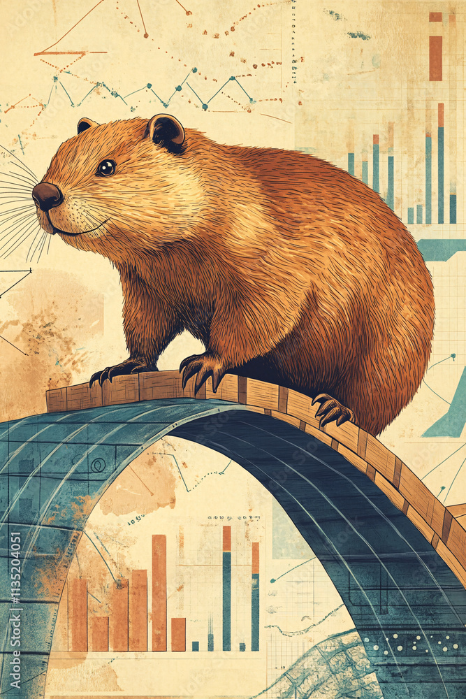 Illustration of a beaver in a business environment, building a bridge ...